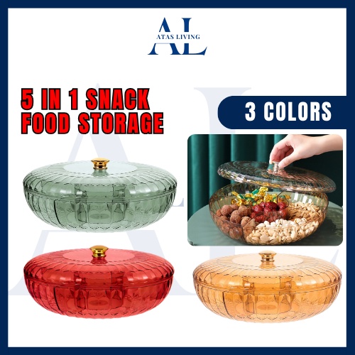 🔷ATAS🔷 5 in 1 Snack Food Storage Crystal Bowl With 5 Compartments Set ...