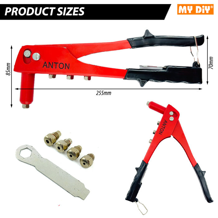 10 INCH NOZZLE ANTON HAND RIVETER TOOL WITH 4PCS NOZZLE RIVET GUN HAND ...