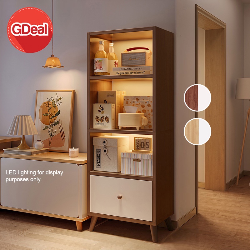 GDeal 150cm 4 Tier Storage Wood Shelf Bookcase With Single Drawer TV ...