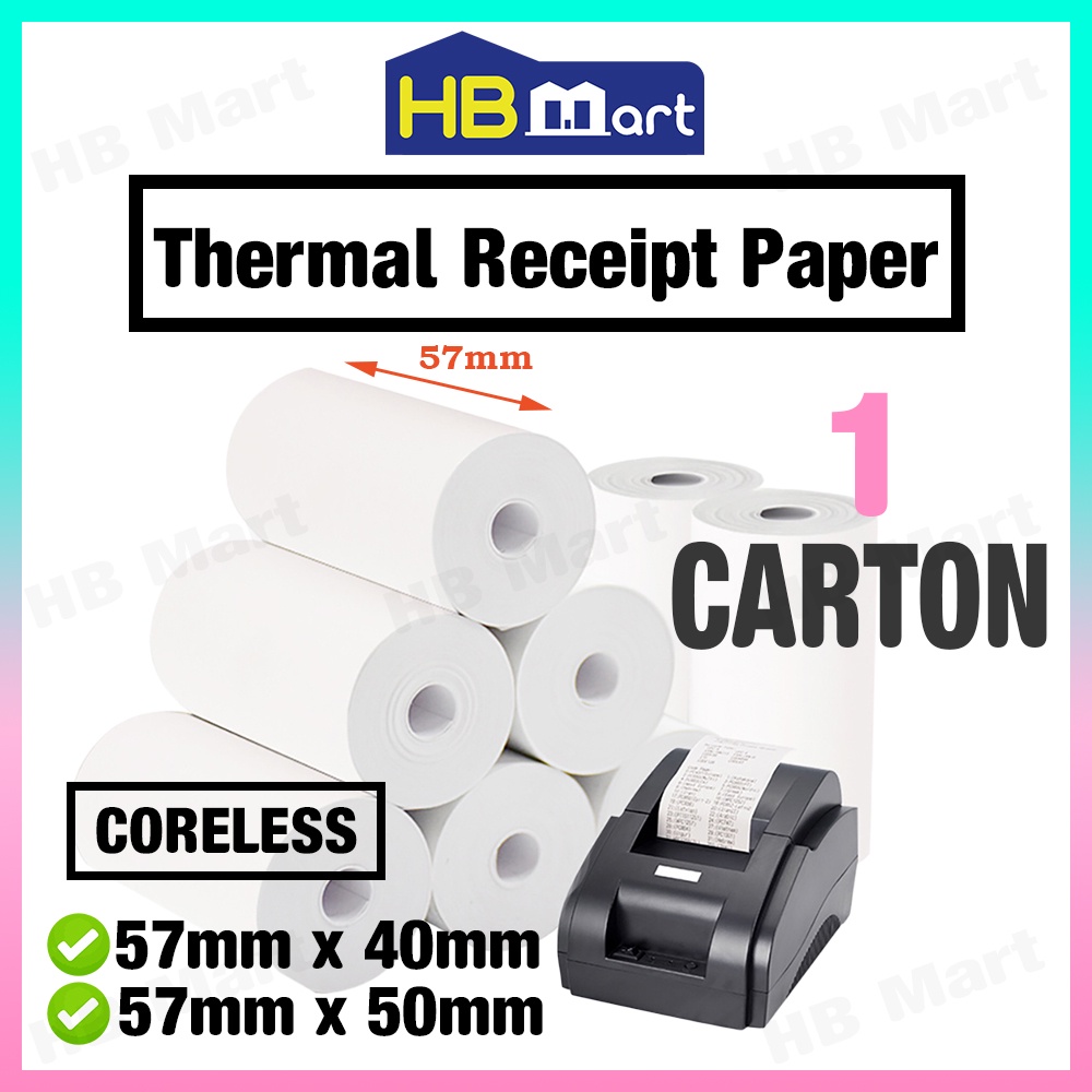 Carton 57*40mm 57*50mm Thermal Paper Coreless Thermal Receipt Paper ...