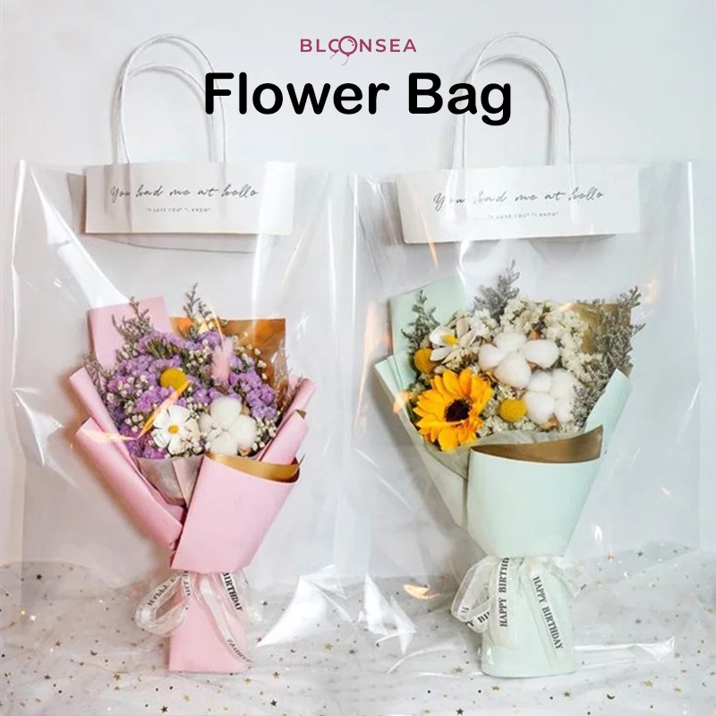 Transparent Flower Bag With Handle Tote Gift Bouquet Packaging Portable ...