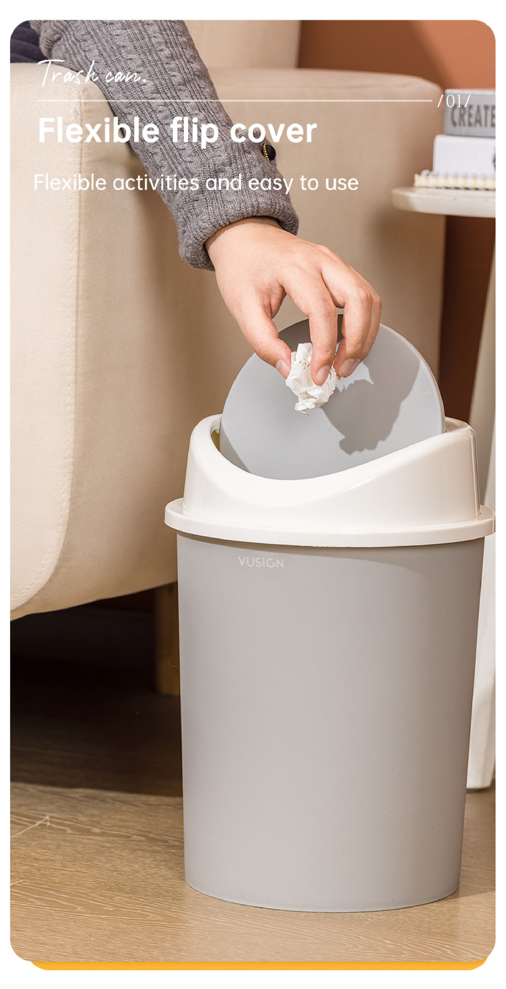 Vusign Tong Sampah Swing Top Dustbin Rubbish Bin Flip Top Trash Can ...