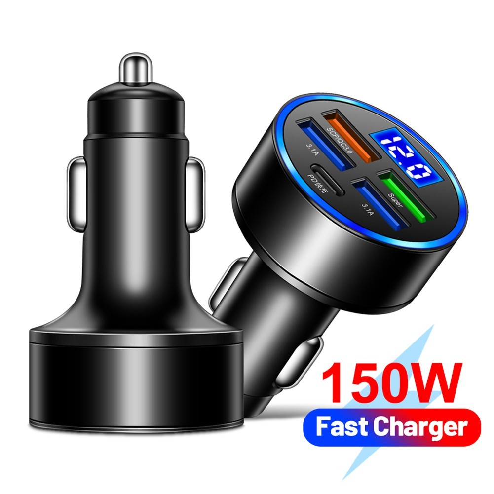[HOT] 150W Fast Car Charger 4 USB Port + Type C Universal Socket ...