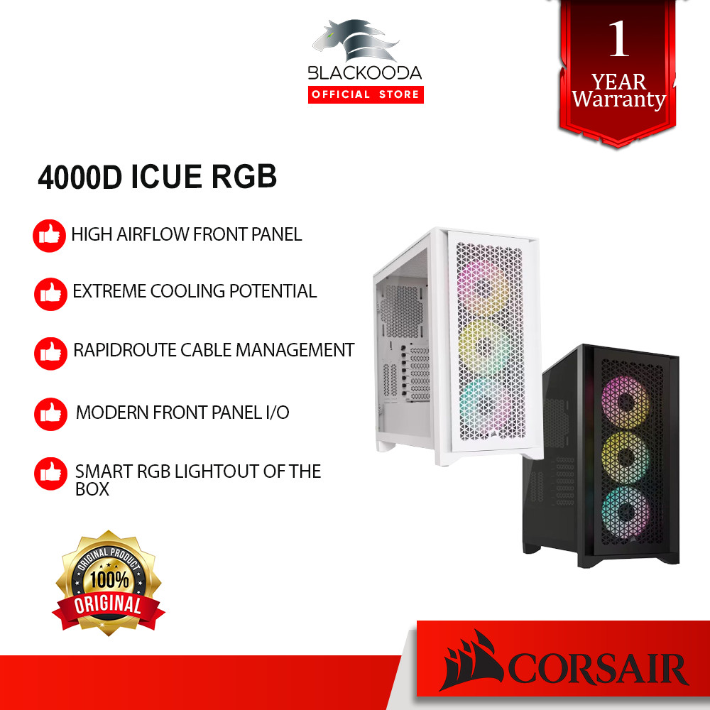 Corsair 4000D iCUE RGB AIRFLOW Tempered Glass Mid-Tower Case PC Casing ...