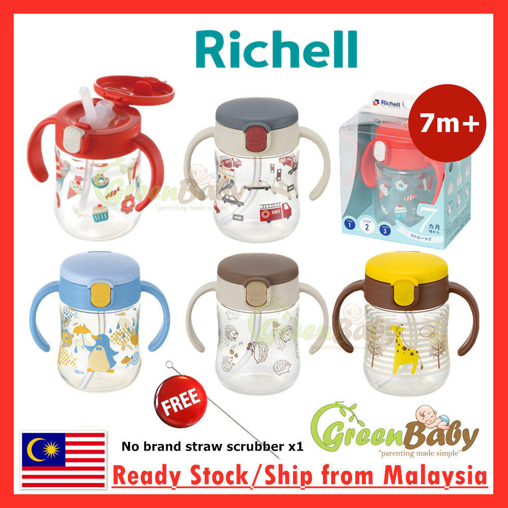 Richell TLI Straw Bottle Training Mug 7m+ 200ml / 6oz with Handle Richell Straw Mug | Shopee ...