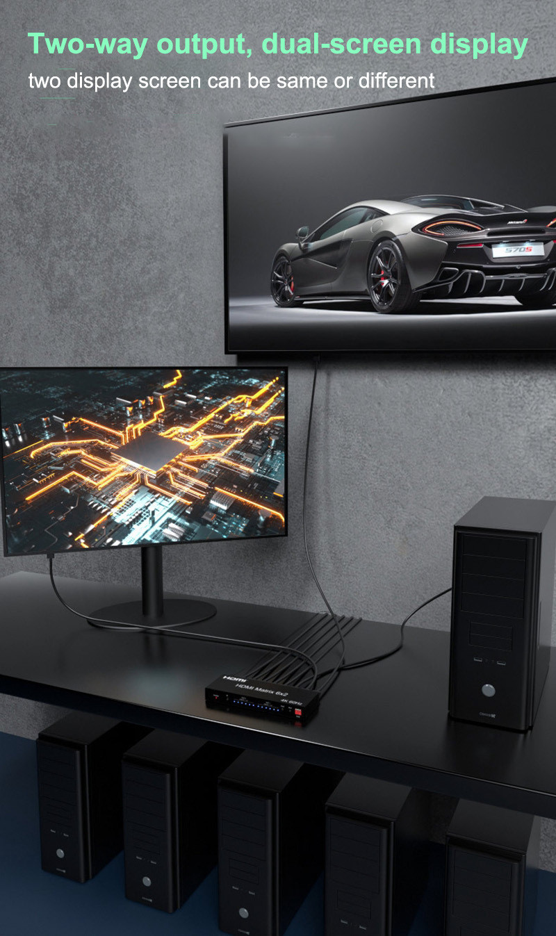 Matrix Switch HDMI 6x2 4k 60Hz HDMI Matrix Switch Splitter 6 Inputs and ...