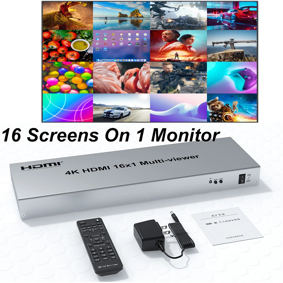 4K HDMI Multi-viewer Switcher 1080P Seamless Switch 16x1 Quad ...