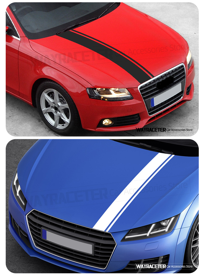 Racing Sport Carbon Fiber Bonnet Hood Stripes Sticker For Audi A3 A5 A6 ...