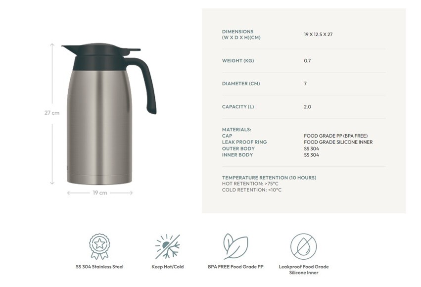 Thermos 1.5L/2.0L Lifestyle Carafe (TTB-1501/TTB-2001) | Shopee Malaysia