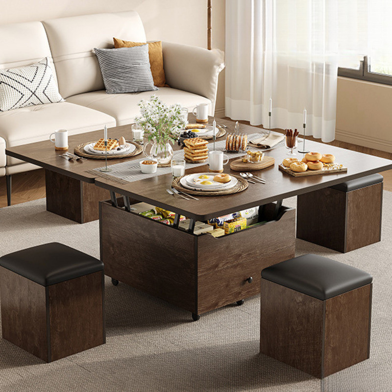 Multi-functional Rock Slab Coffee Table Combination Seconds Into Dining ...
