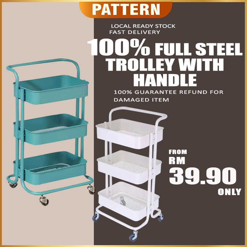 PATTERN 3 Tier Trolley Multifunction Storage Rack with Handle | 100% ...