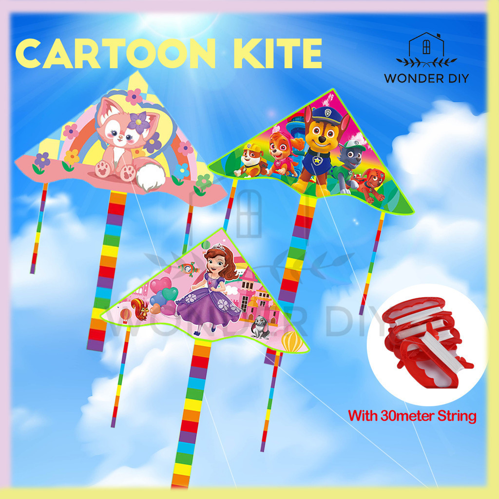 Layang Layang Cartoon Kite Flying Kite with Tail Kids Triangle kites ...