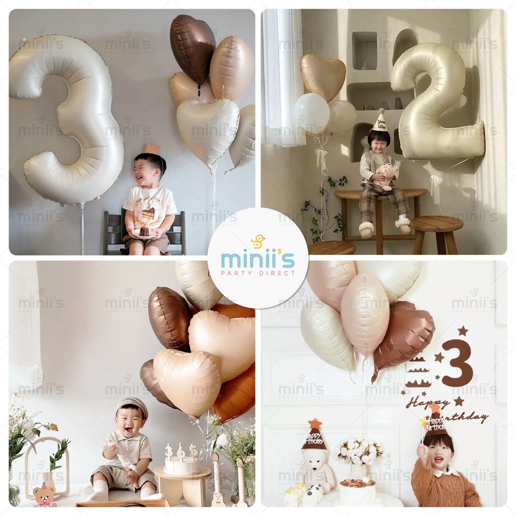 MINIIS INS Style 42 Inch Number Balloon 0-9 Cream Number Foil Balloon ...