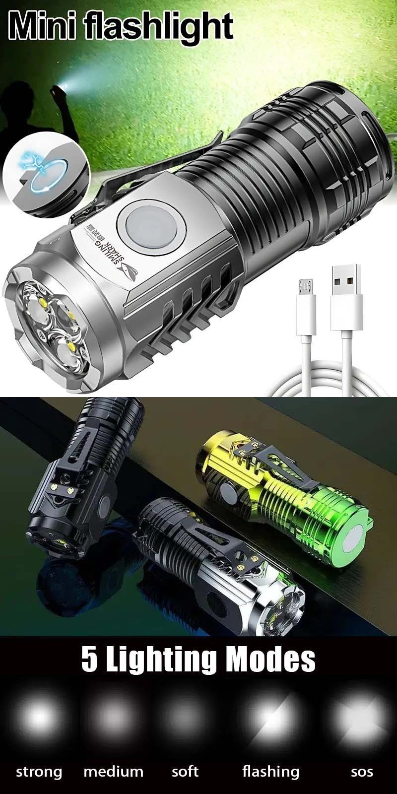 5 Modes Super Bight Flashlight SOS Light - Portable Small Size High ...