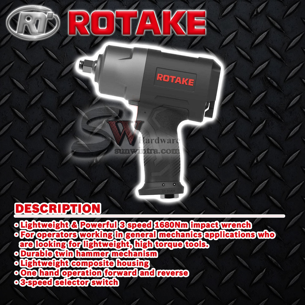 ROTAKE 1/2" Composite Lightweight & Powerful 3 Speed 1680Nm Air Impact Wrench RT-5274 RT5274 ...