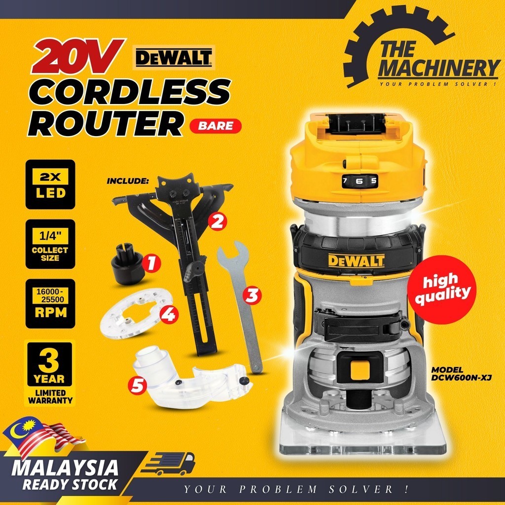 DEWALT DCW600N -XJ 20V Cordless Router ( 1/4" ) ( 8mm ) Brushless Motor ...