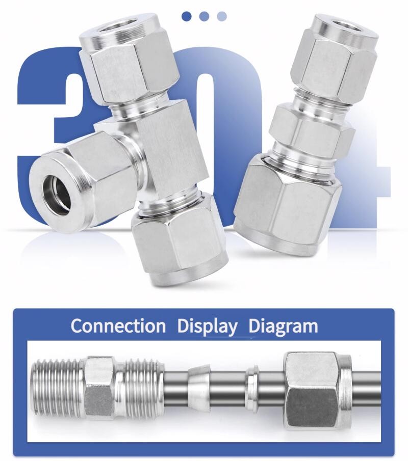 PU straight connector compression fitting 304 stainless steel ferrule ...