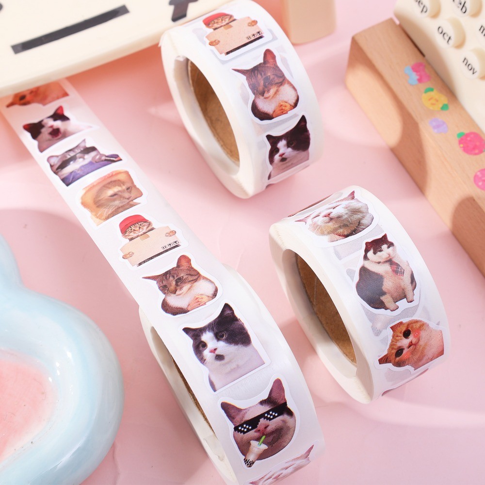 500Pcs/Roll Cartoon Meme Cat Stickers School Reward Stationery Funny ...