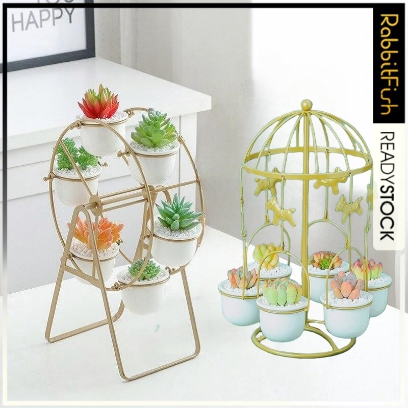 Ferris Wheel Carousel Flower Pots White Ceramic Planters with Rotatable ...