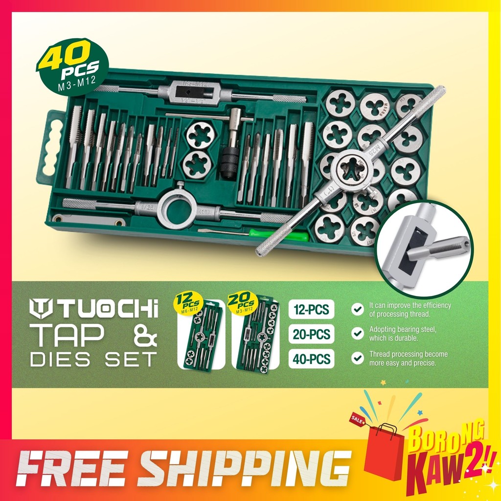 12PCS / 20PCS / 40PCS TUOCHI Tap and Die Set Internal Thread Tools Metric Screw Hole Repair Hand ...
