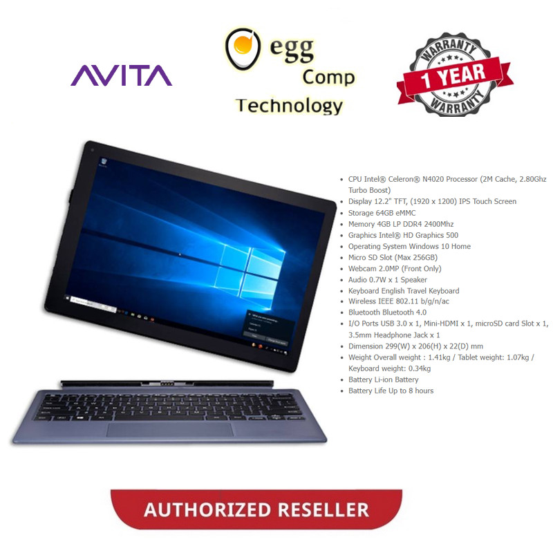 AVITA MAGUS 12.2 2-IN-1 DETACHABLE TOUCH LAPTOP [N4020 2.80GHZ,64GB SSD ...