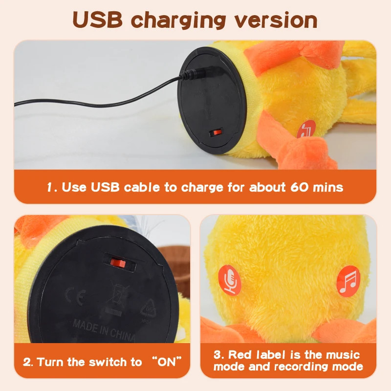 Plush duck toy that can dance, sing, imitate sounds, and comes with a ...