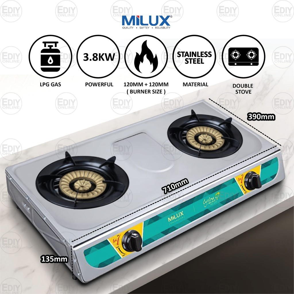 SIRIM 】 Milux MSS-1100 Double Cast Iron Burner LPG Gas Stove Stainless ...