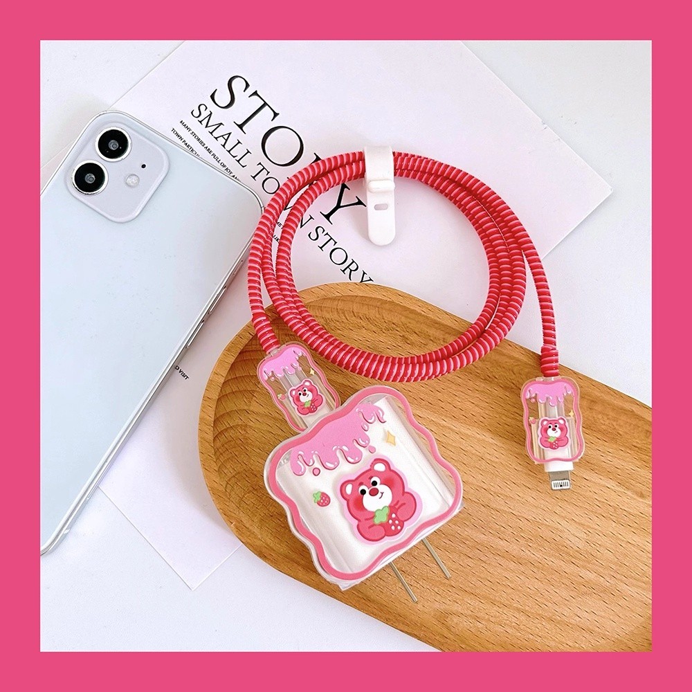 Cartoon Pink Lotso Bear Strawberry Charging Head Protective Cover for ...
