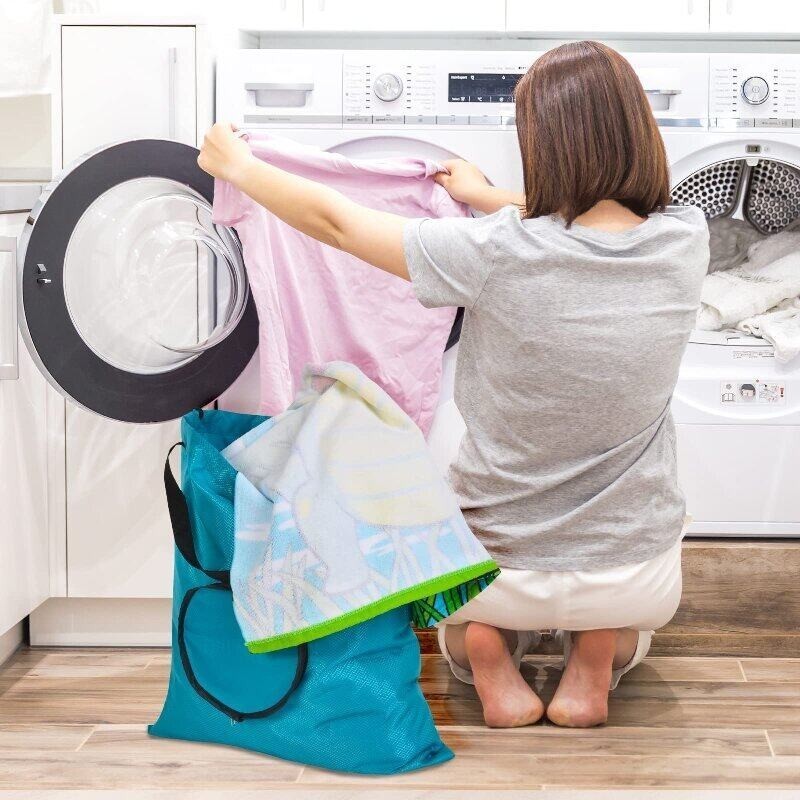 Nylon Laundry Bag with Drawstring Closure Handles Travel Organizer ...