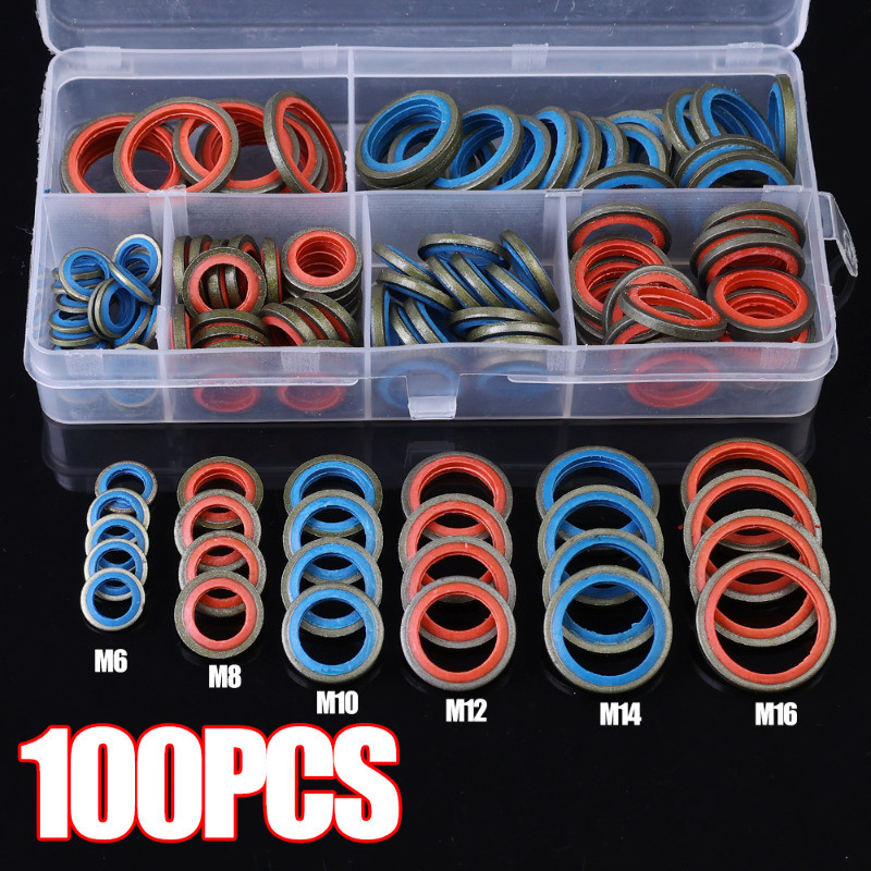 100 Pcs/Box Silicone Seal Rings Set - M6/M8/M10/M12/M14/M16 Sealing ...