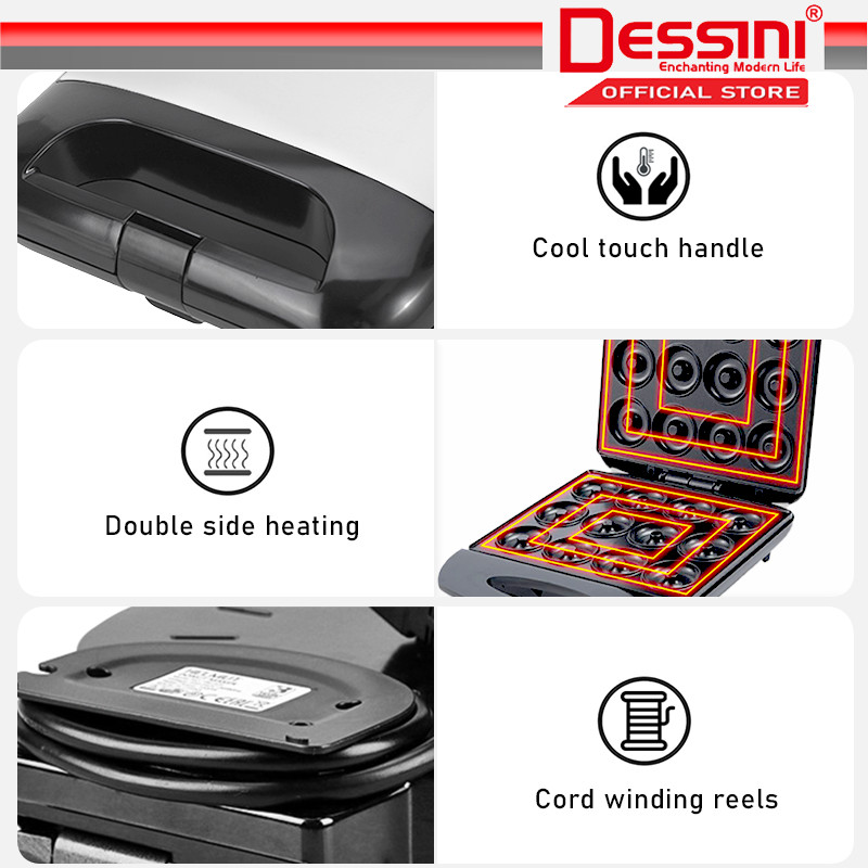 DESSINI ITALY Double Sided Electric Donut Maker Doughnut Cake Waffle ...