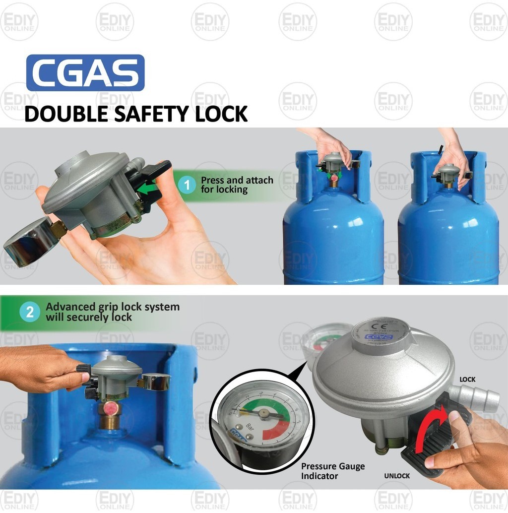 ANTI LEAK 】 LOW PRESSURE GAS REGULATOR DOUBLE SAFETY LOCK GUAGE METER ...