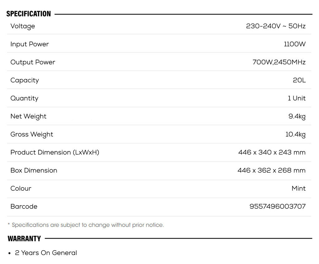 Khind 20 Liter 6 Power Level Microwave Oven MW2001 | Shopee Malaysia
