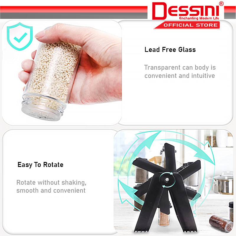 DESSINI ITALY 18 IN 1 Rotating Spice Tower Rack Glass Bottle Organiser ...
