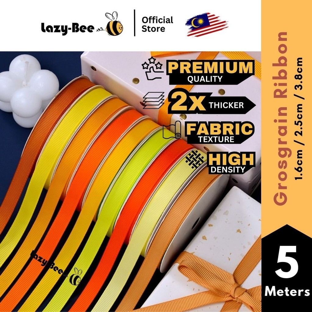 LAZY BEE 5 meter Russet Orange Gold Copper Grosgrain Ribbon Reben Door ...