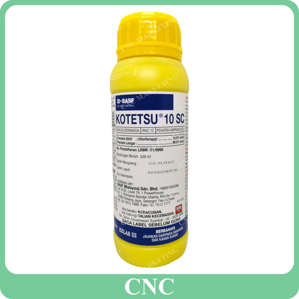 500ML Kotetsu 10SC BASF Chlorfenapyr 10% Insecticide Racun Ulat Hama ...