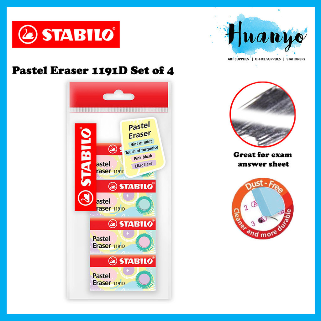 Stabilo Pastel Colour Eraser Exam Grade Value Pack Set of 4 (1191D ...