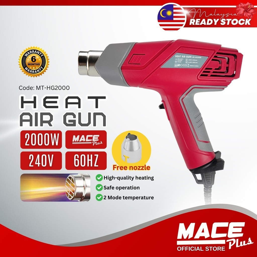 MACE Plus 2000W Electric Heat Gun 240V with Nozzle Hot Gun Blower ...