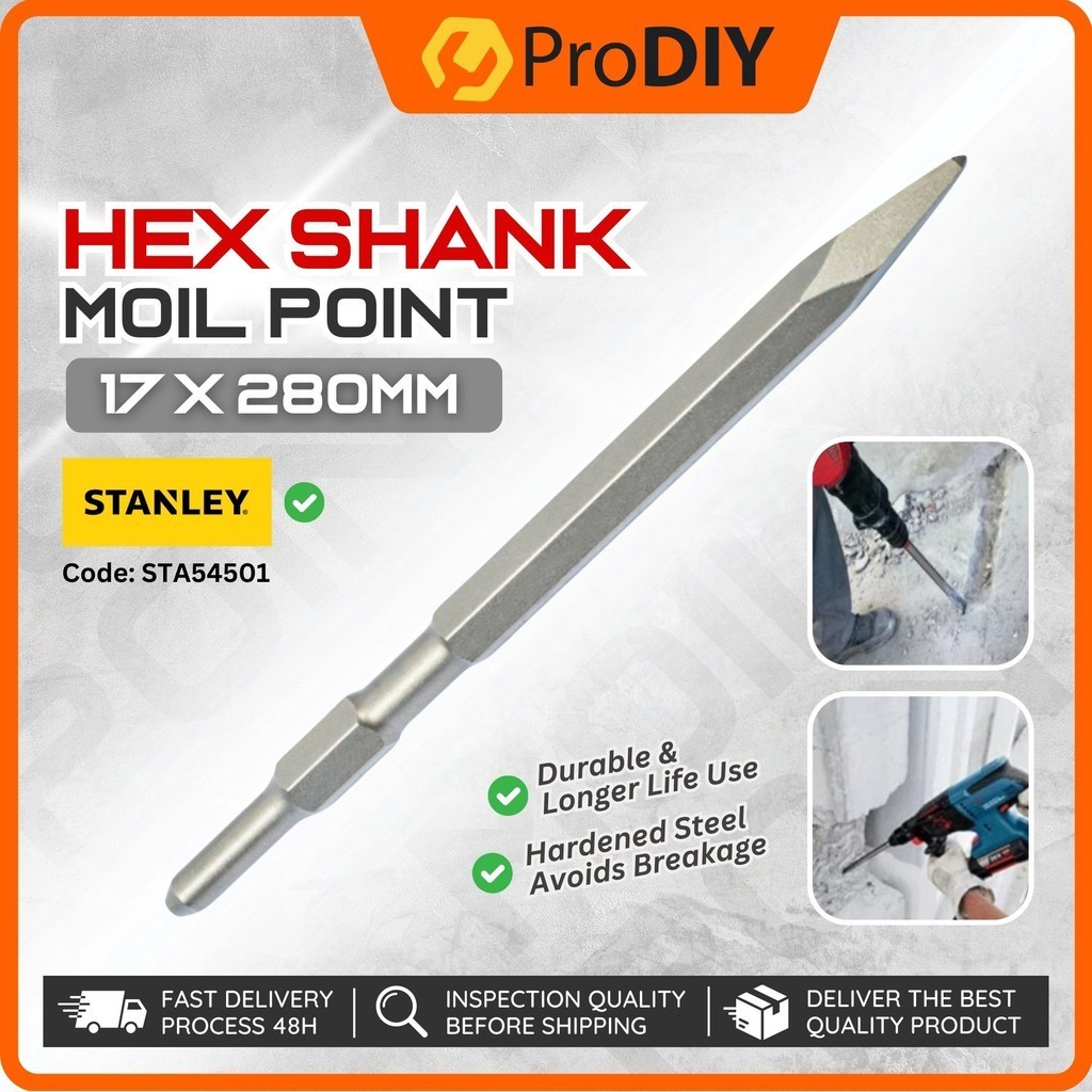 STANLEY 17 X 280MM Hex Shank Moil Point for Impact Hammer 1pcs ...