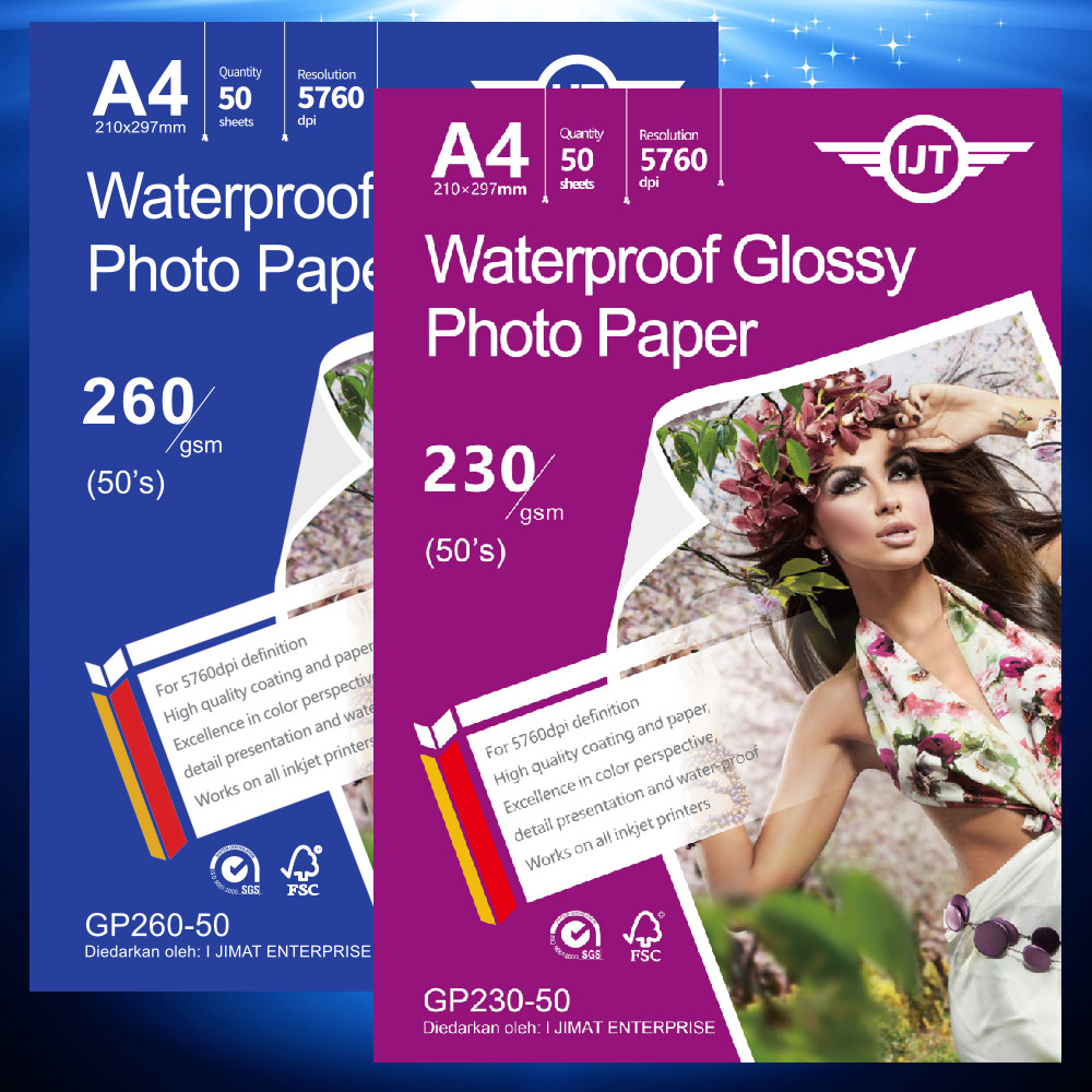 50's/pack IJT GP260-50 / GP230-50 Waterproof Glossy Photo Paper A4 Size 260g 260gsm / 230g ...