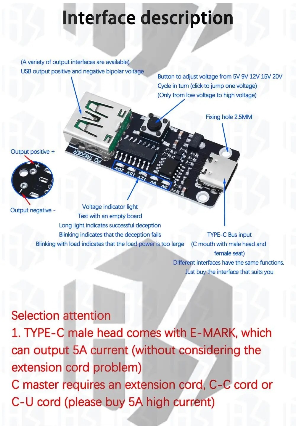 100W 5A USB-C Fast Charge Trigger Board Module PD/QC Decoy Board Fast ...