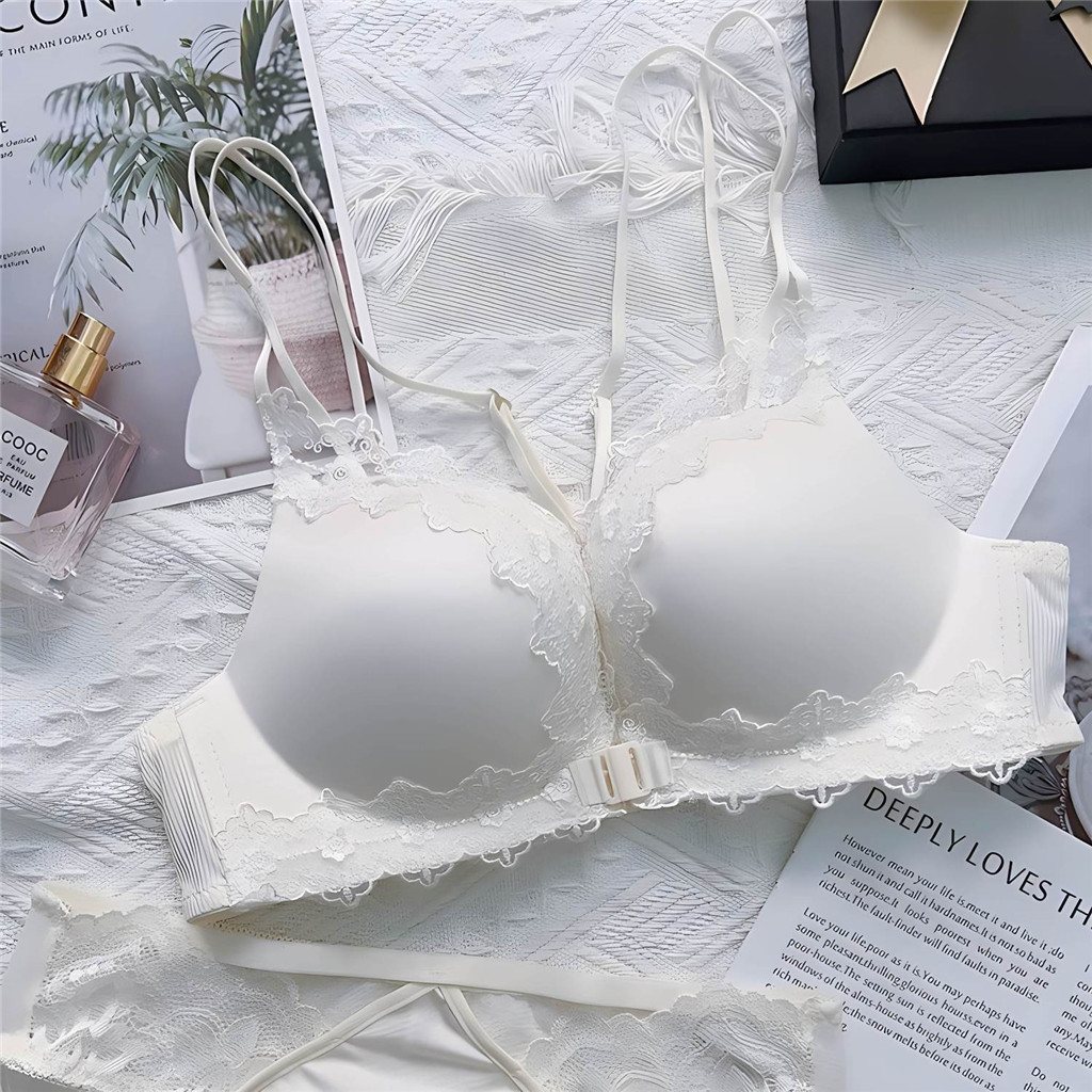 White Front Buckle Underwear Women Small Breasts Gathering Push-Up Breasts Sexy Beautiful Sexy ...