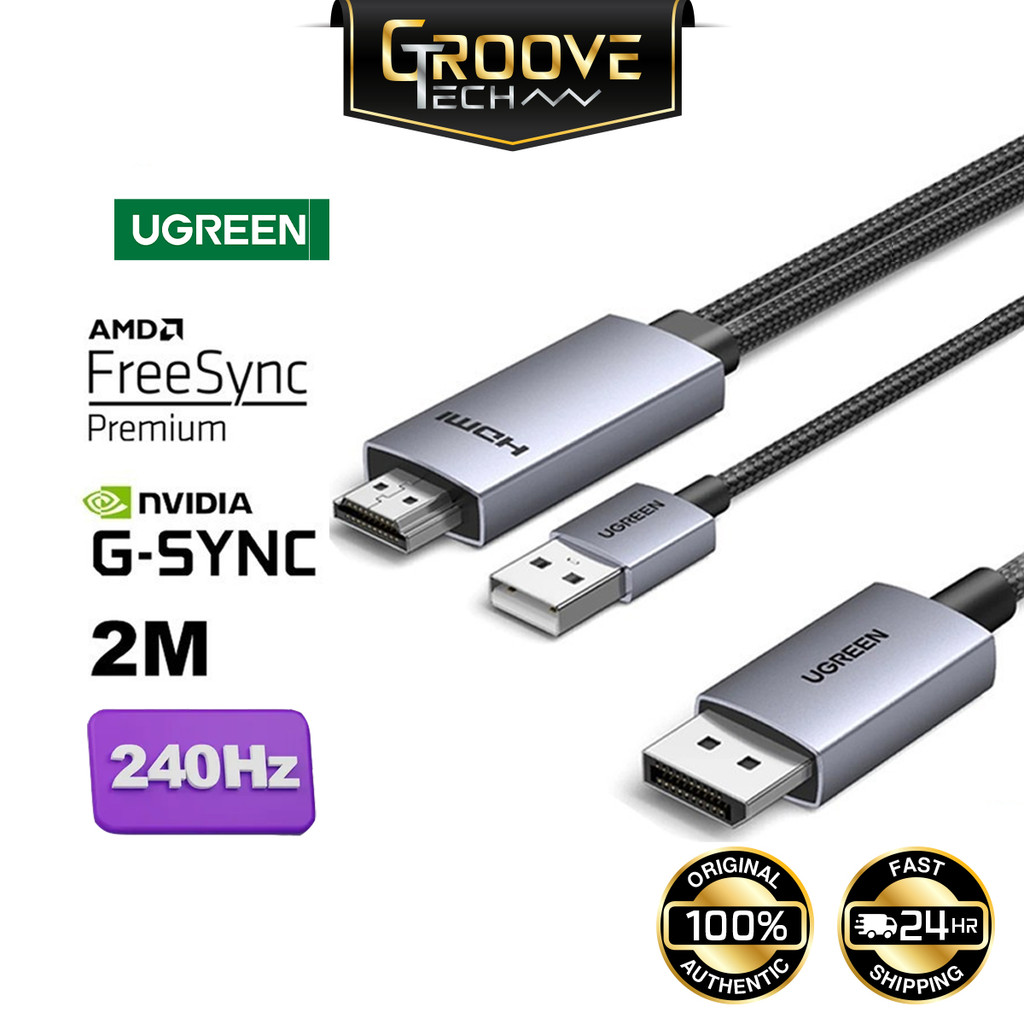 UGREEN HDMI to DisplayPort Cable USB Powered 4K 60Hz 1080P 120Hz 3D HDR ...