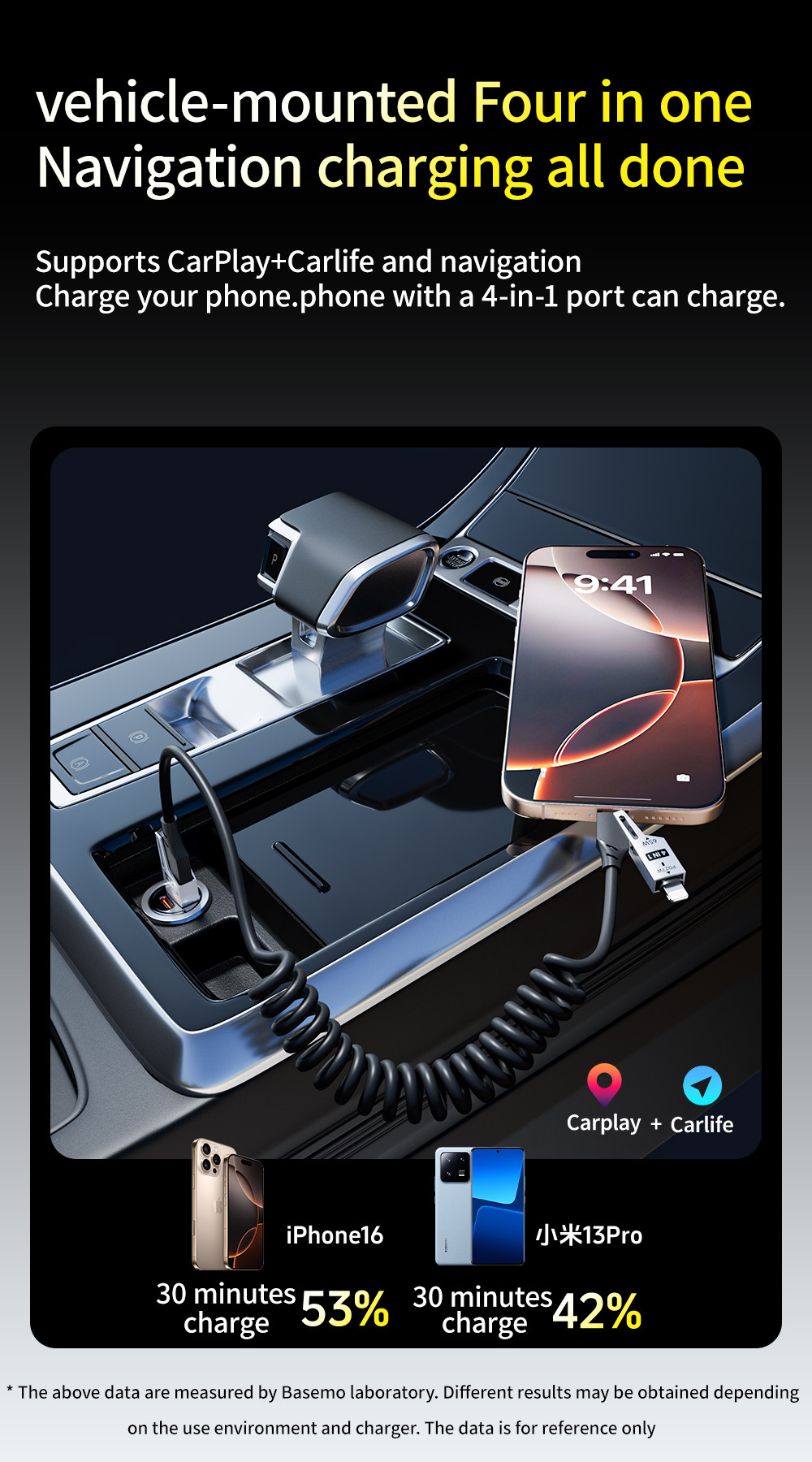 4-in-1 Coiled USB C Cable 65W Fast Charge Secondary CarPlay And Android ...