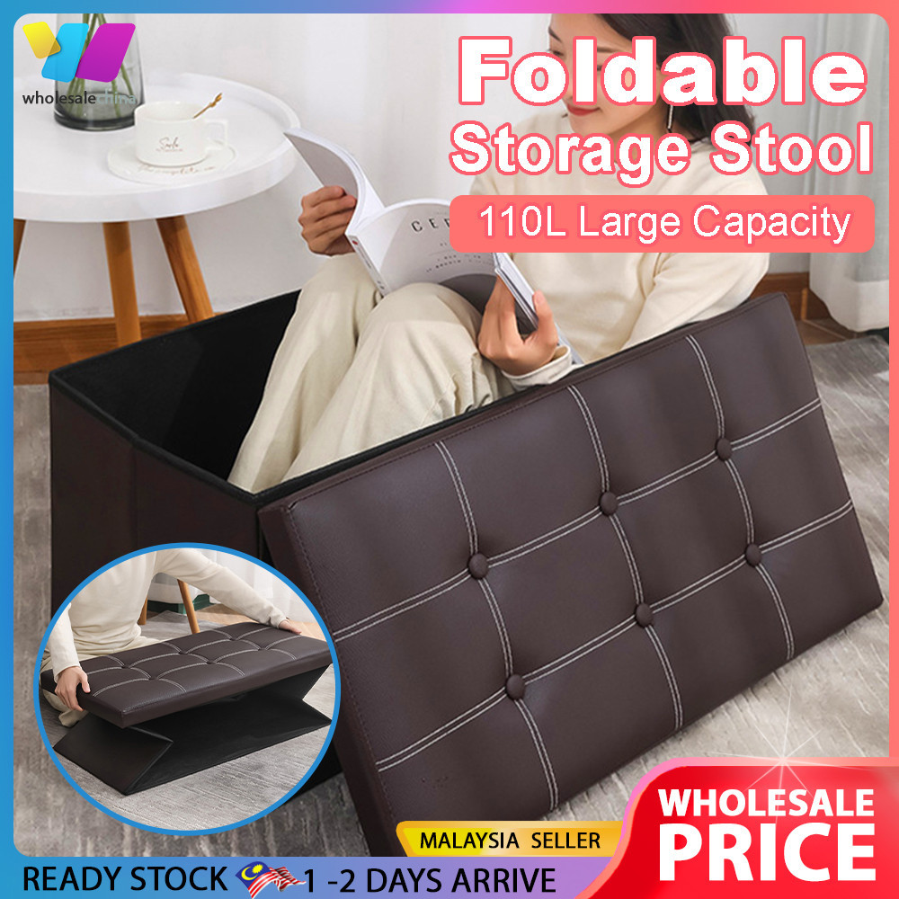 WHOLESALE | 110L 2 In 1 PU Leather Storage Stool Chair Foldable ...