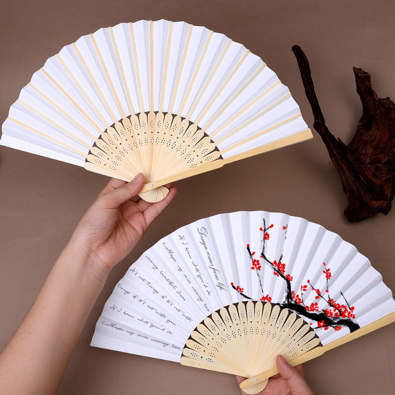 Wedding Handheld Paper Fan - Bamboo Folding Paper Fan - White Hand Fan ...