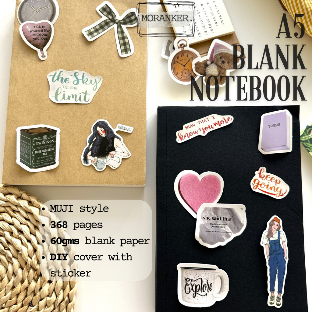 Moranker A5 Blank Notebook 368 Pages Kraft Paper Book MUJI Style ...