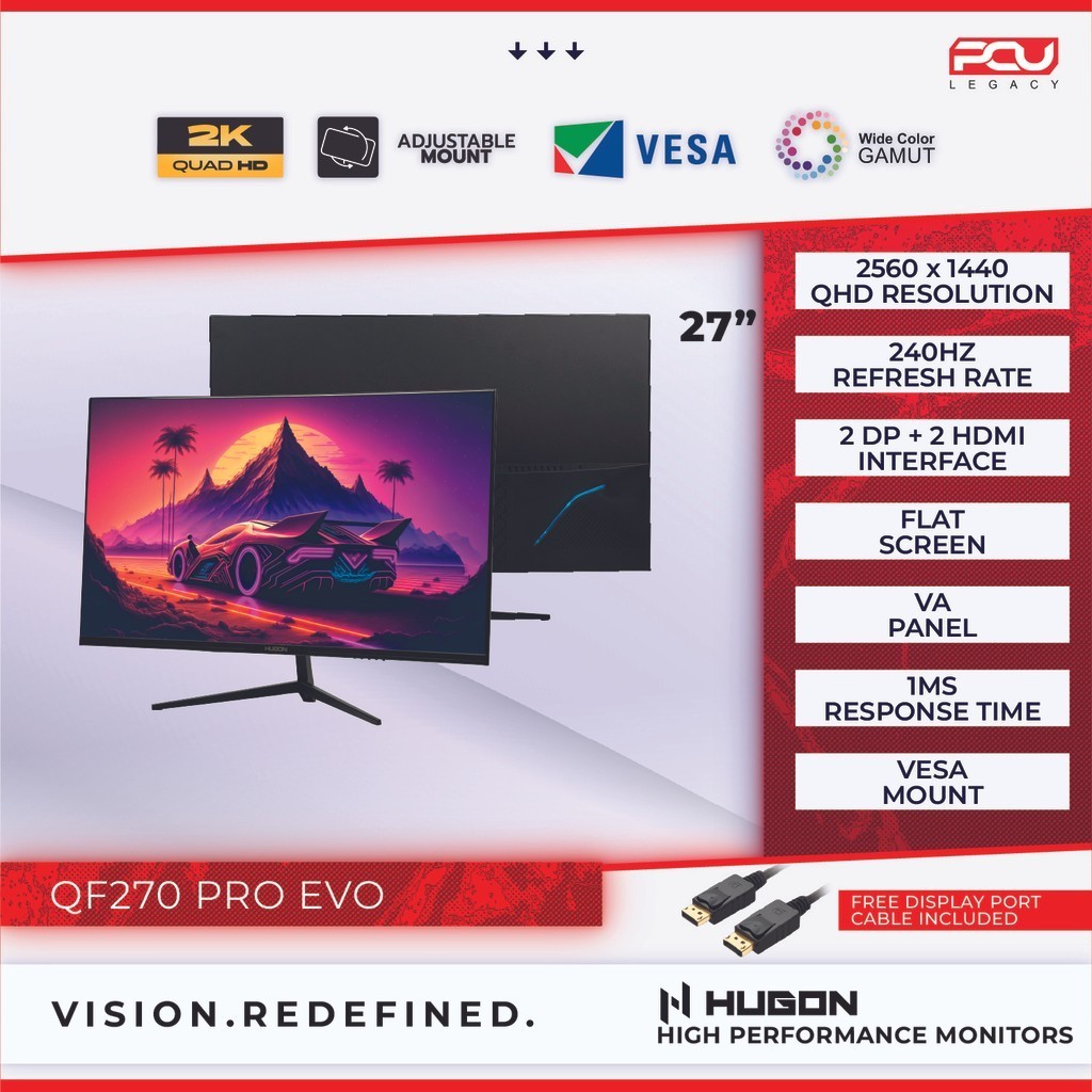 HUGON FLAT 27" 240Hz BLACK PRO EVO 2K QHD PREMIUM HIGH PERFOMANCE ...