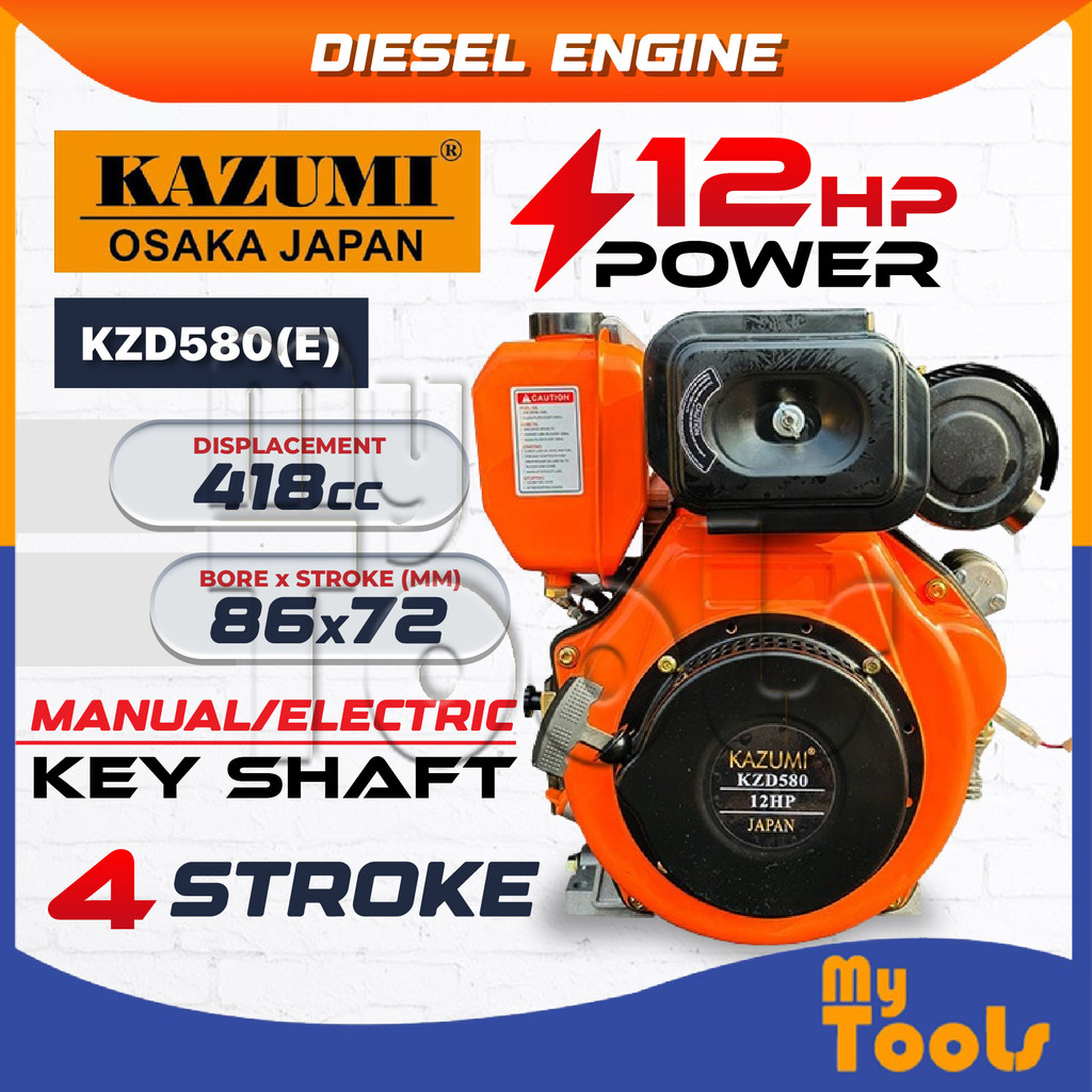 Mytools KAZUMI JAPAN KZD580(E) Diesel Engine 12HP Air-Cooled (Manual/Electric Start) KEY SHAFT ...