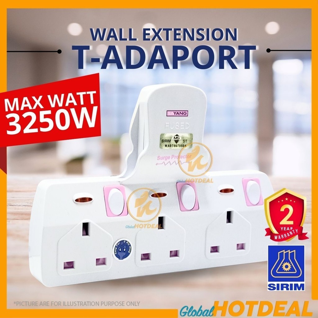 [SIRIM] T-ADAPORT Trailing Extension Socket Extension Easy 2 Pin Plug ...